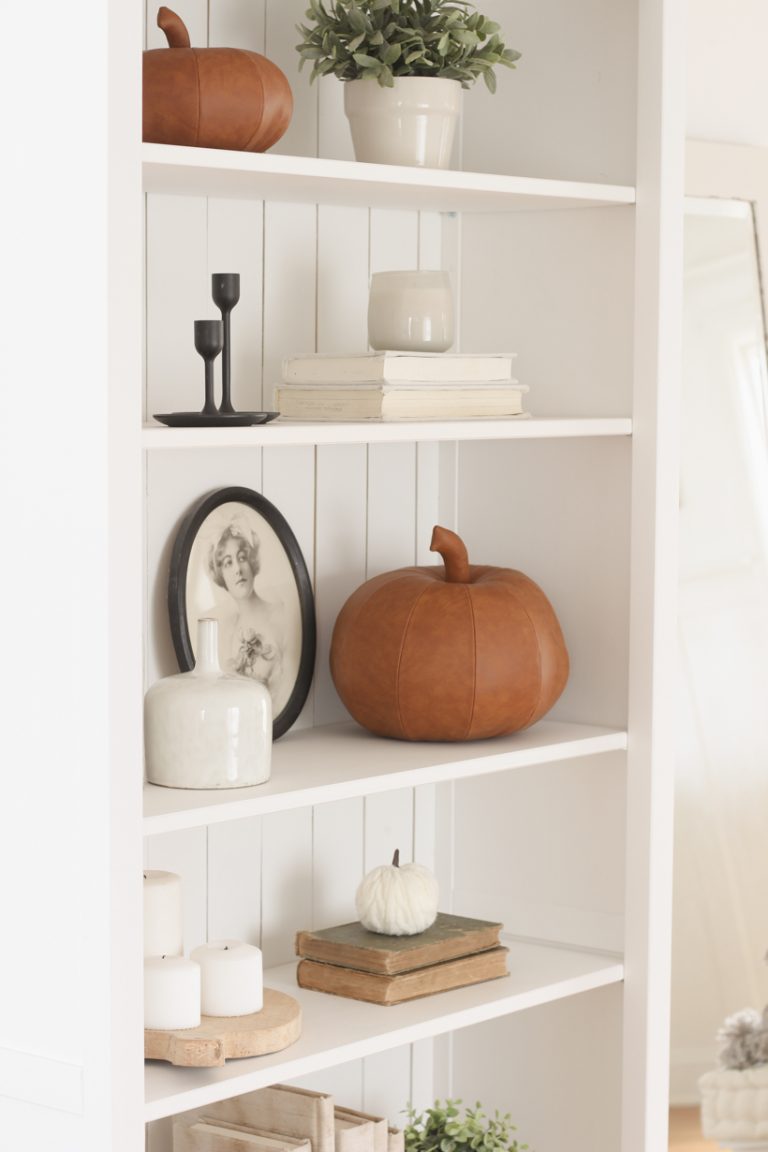 Fall Bookcase Decor - Love Grows Wild