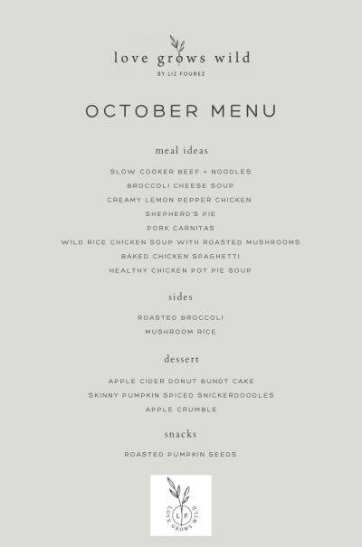 October Monthly Menu - Love Grows Wild