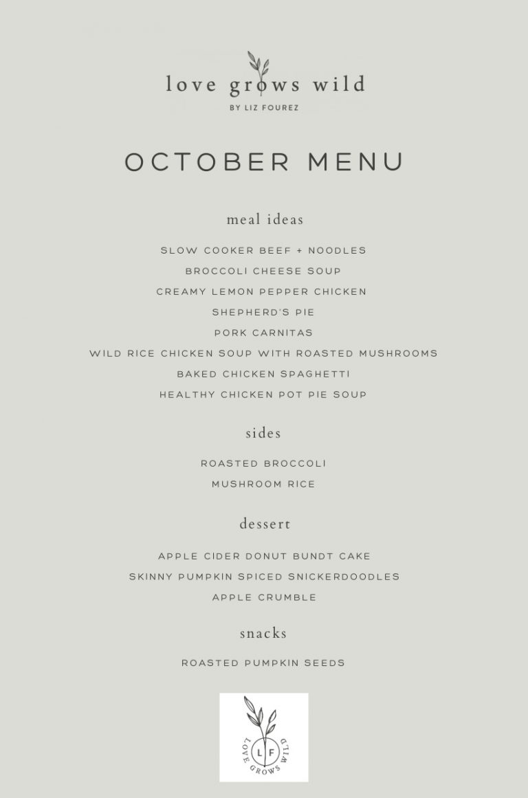October Monthly Menu - Love Grows Wild
