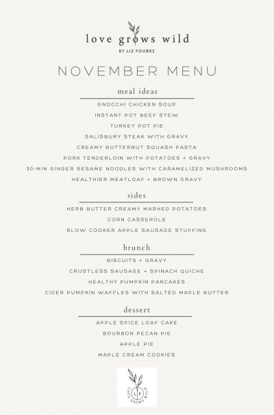 November Monthly Menu - Love Grows Wild