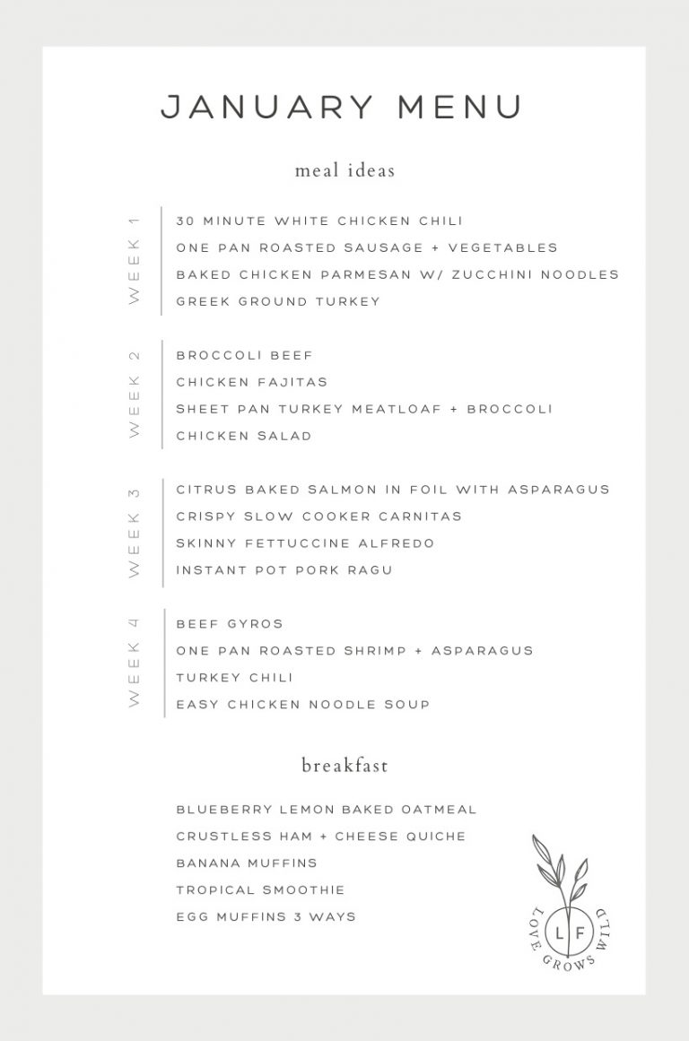 Healthy Meal Plan for January - Love Grows Wild